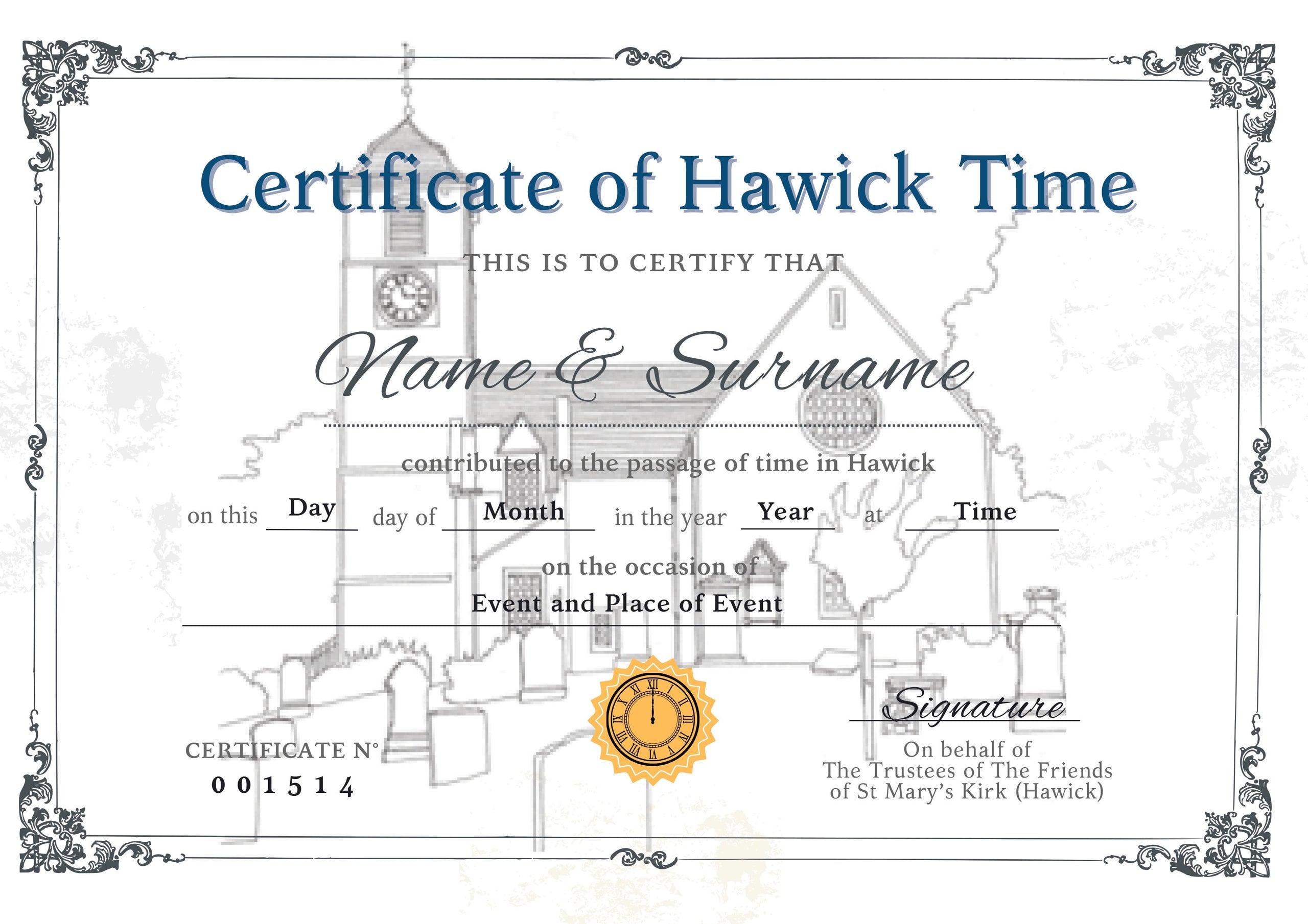 Certificate of Hawick Time – Friends of St Mary's Hawick